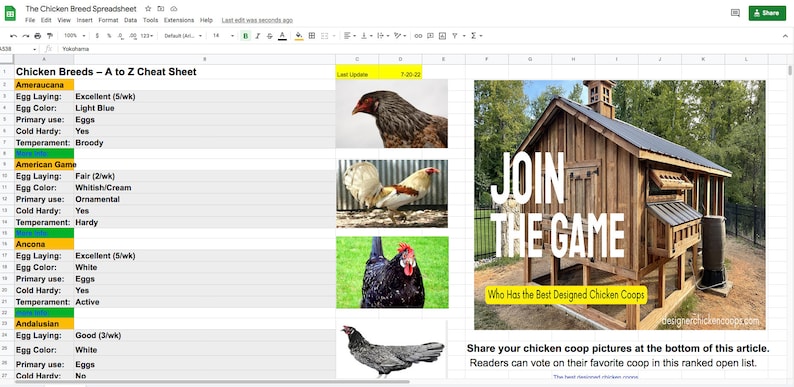 Chicken Breed Spreadsheet - Etsy