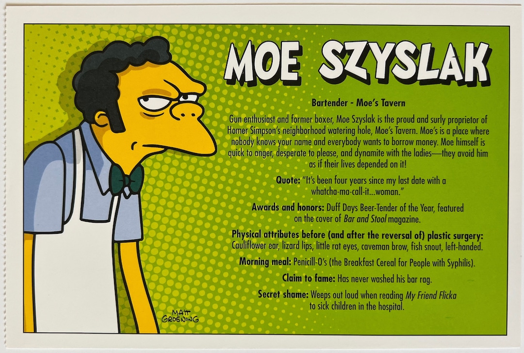 The Simpsons Moe Szyslak Postcard - Etsy