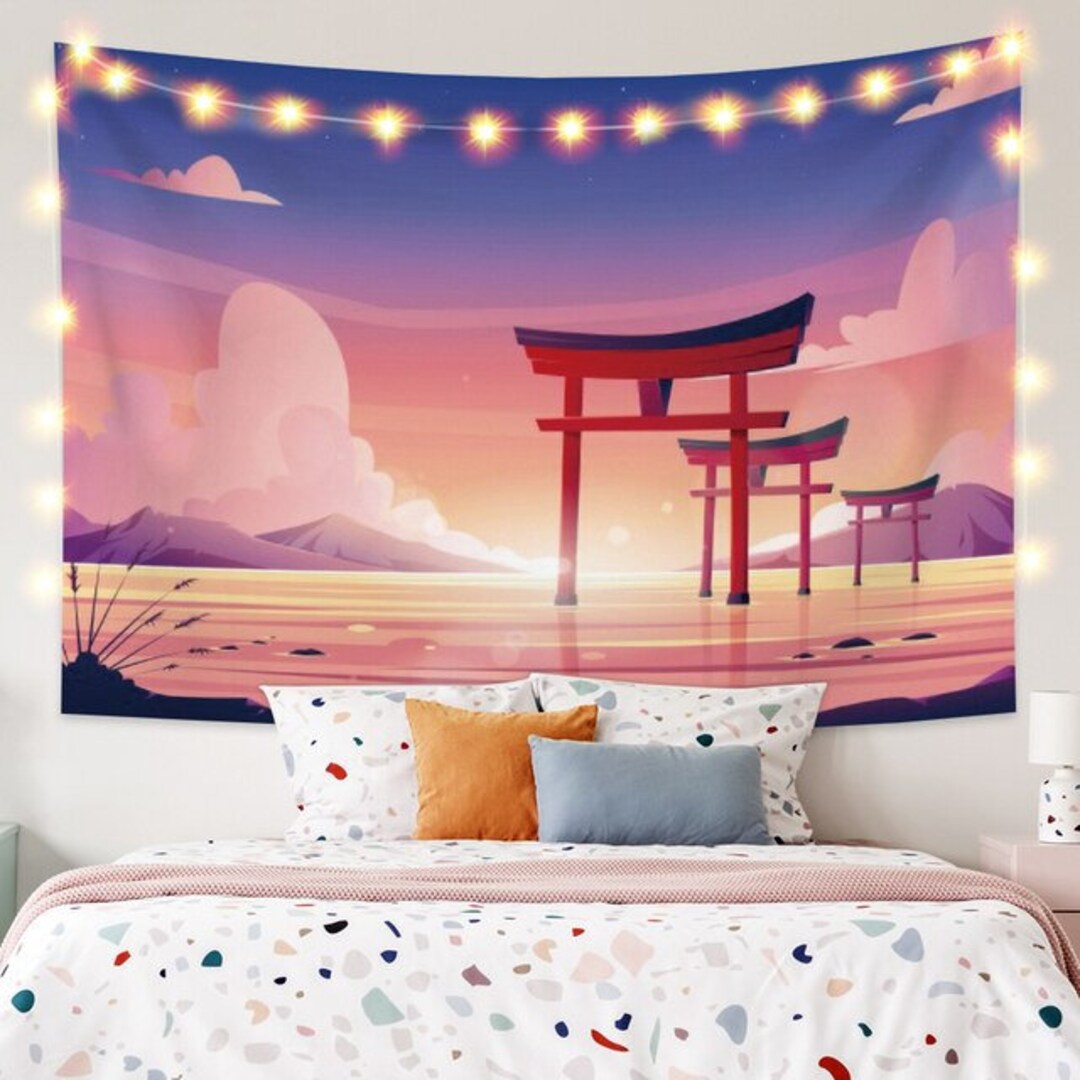 Traditional Japanese Gate / Torii on a Printed Drape Tapestry - Etsy