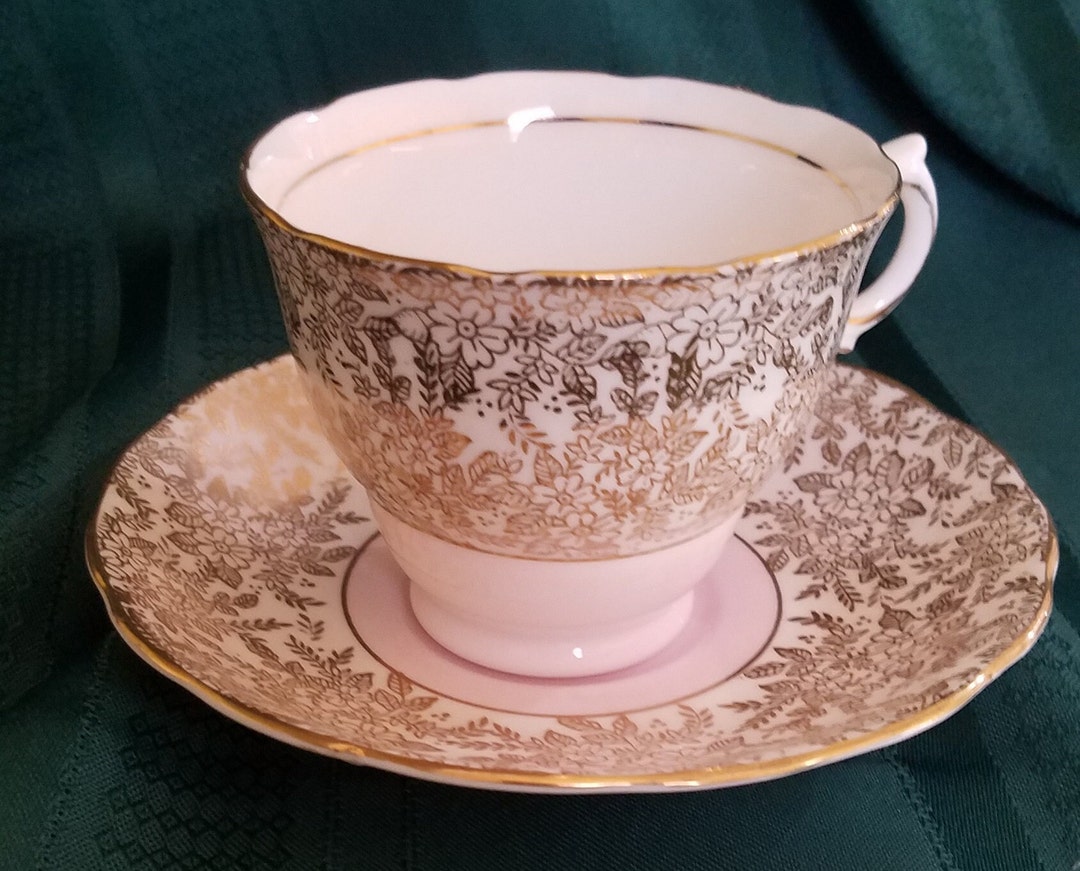 Colclough Bone China Pink and Gold Teacup and Saucer Pattern 6607 - Etsy