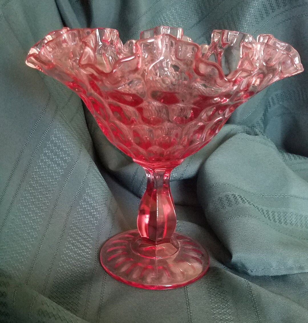 Vintage Pink Colonial Ruffled Thumbprint Compote - Etsy Vintage Pink Colonial Ruffled Thumbprint Compote - Etsy