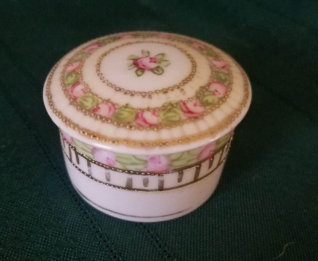 Nippon Round Trinket Ring Dish With Lid - Hand-painted - Etsy