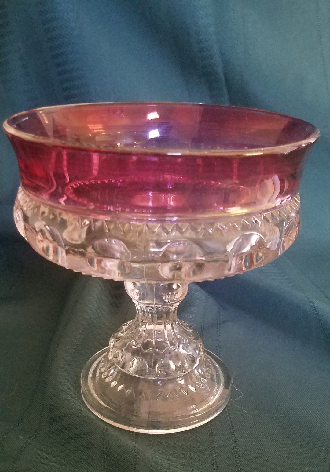 Vintage Tiffin Kings Crown Ruby Flash Thumbprint Compote - Etsy
