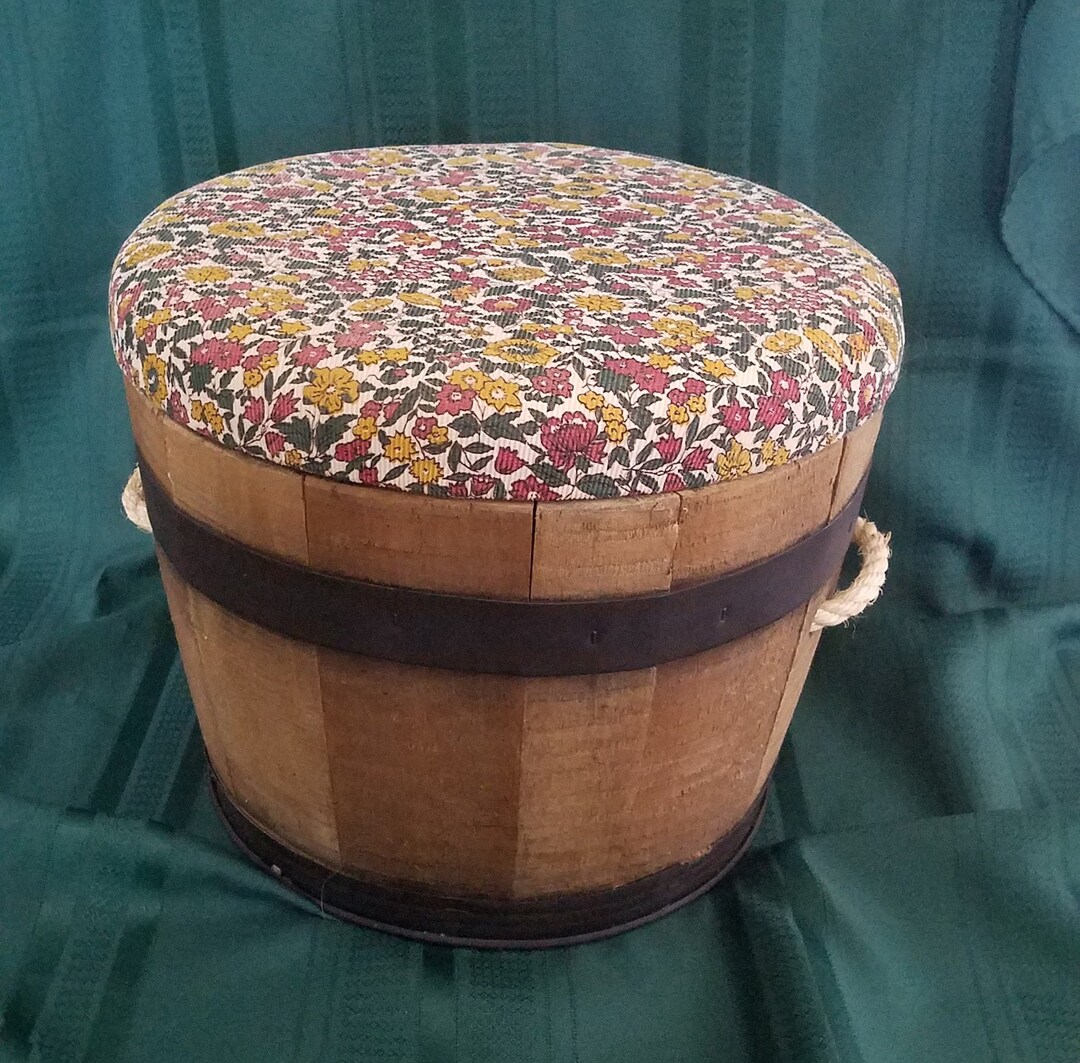 Stave Pine Bucket With Rope Handles and Fabric Covered Lid - Etsy