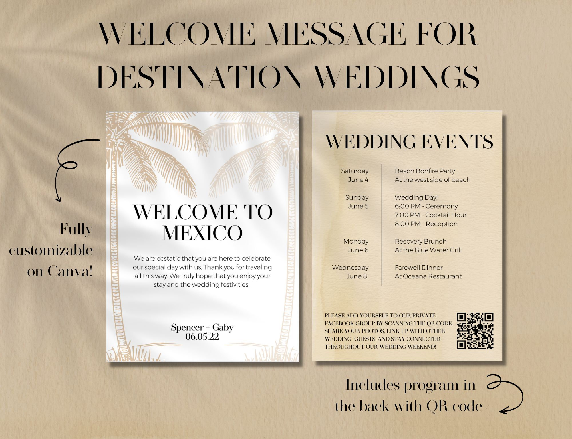 Wedding Welcome Letter and Itinerary Includes Message and - Etsy Canada