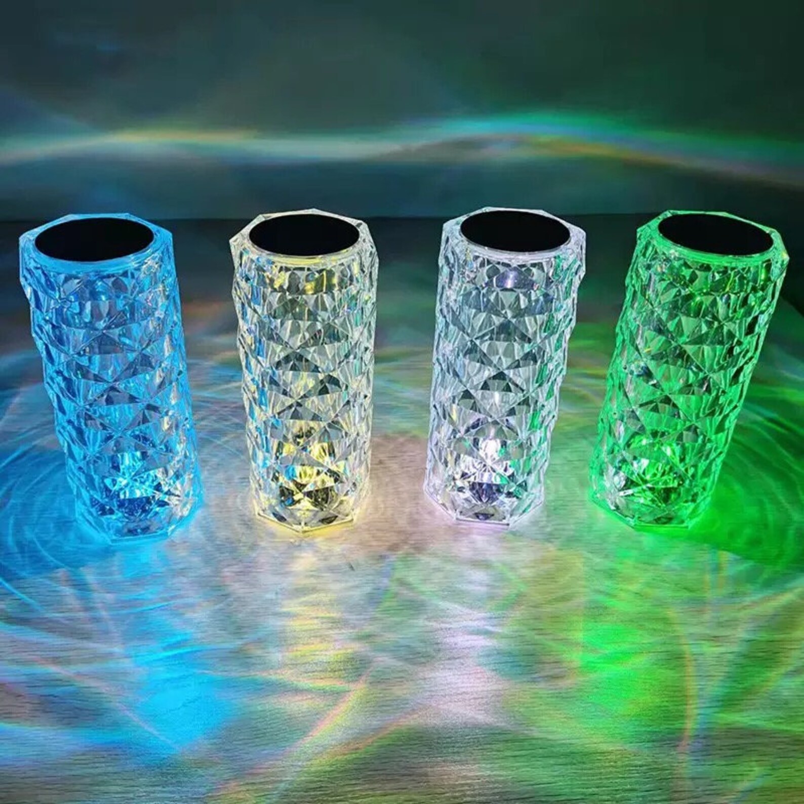 Crystal Led Table Lamp Rose Light Projector 316 Colors Touch Etsy