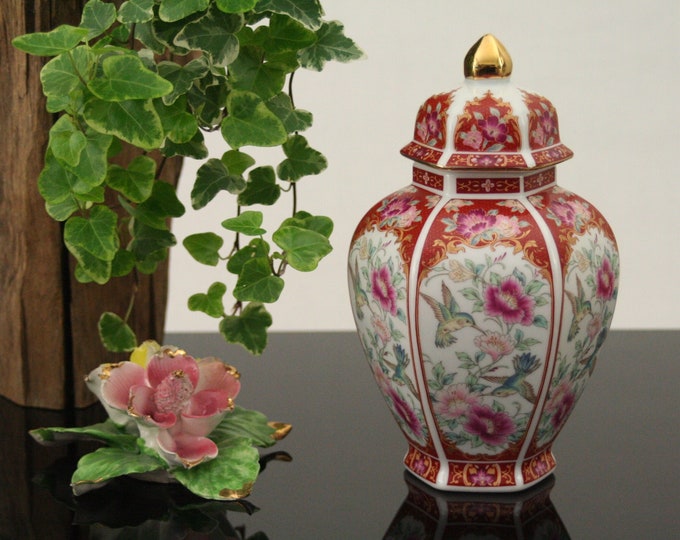 Vintage Japanese Temple Jar, 8 Tozan Ginger Jar With Lid, Red Pattern ...
