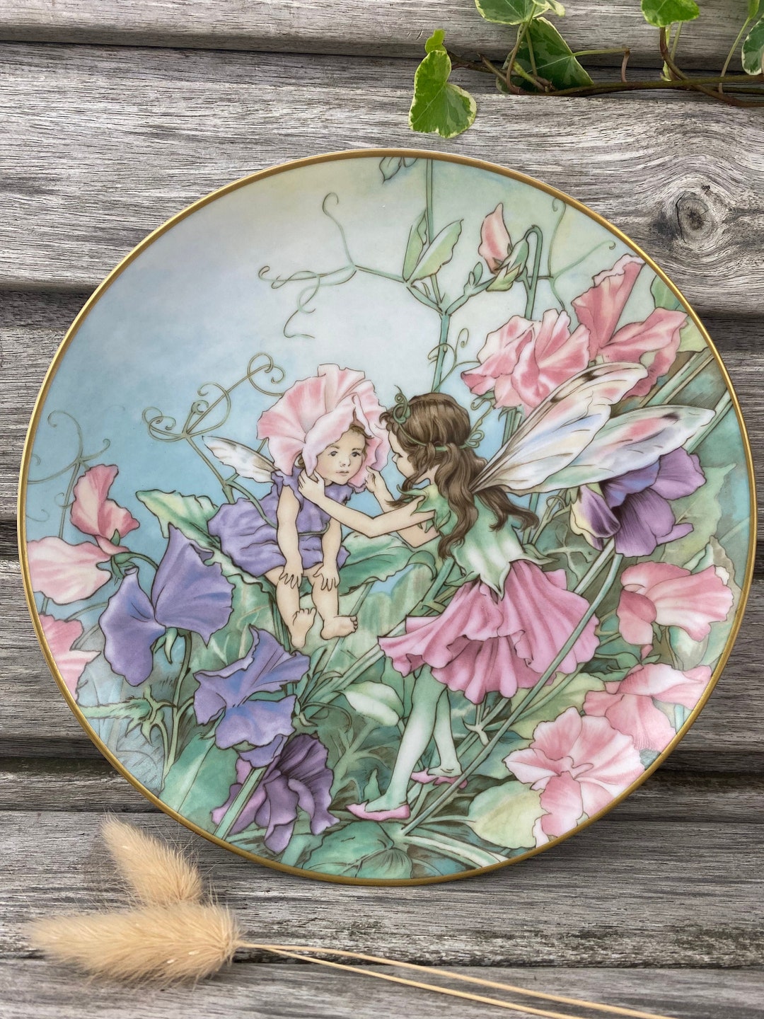 Vintage Flower Fairy Wall Plate, the Sweet Pea Second Issue Gold Trim ...