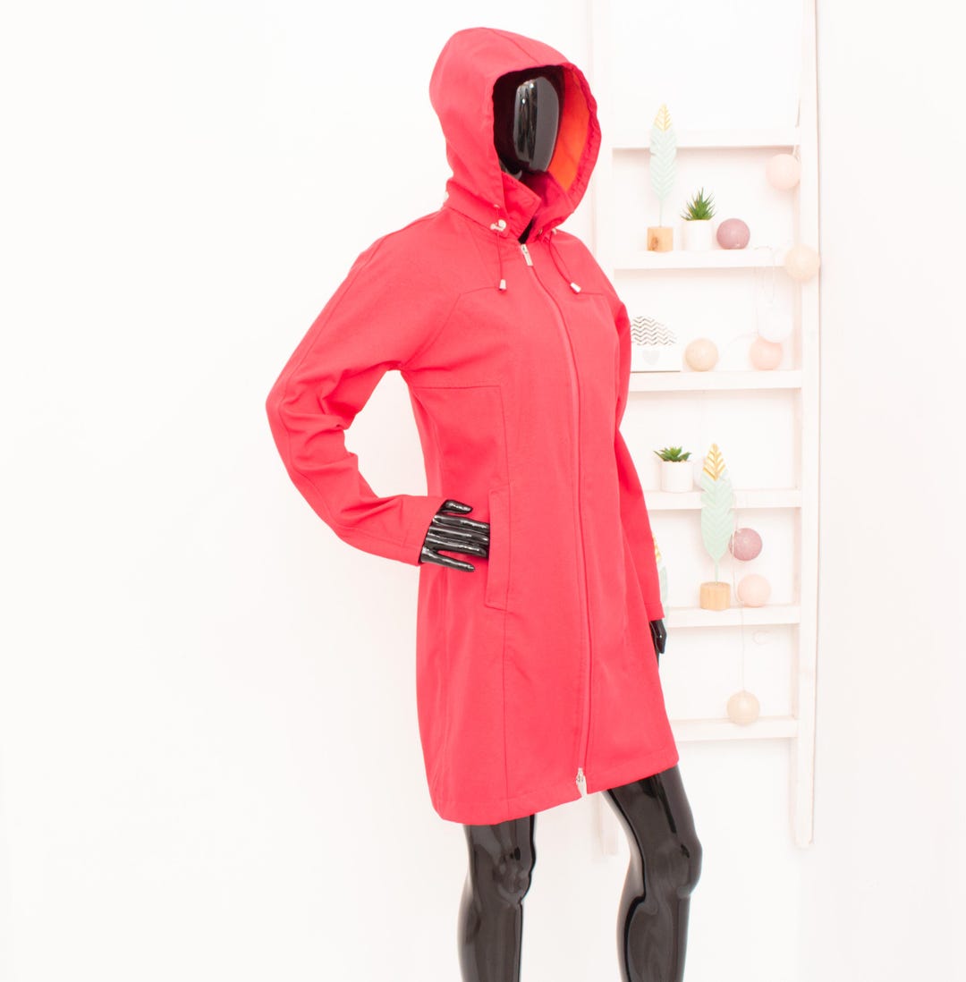 Ilse Jacobsen Rain Coat Pink Softshell Collared Hooded Waterproof Mid ...