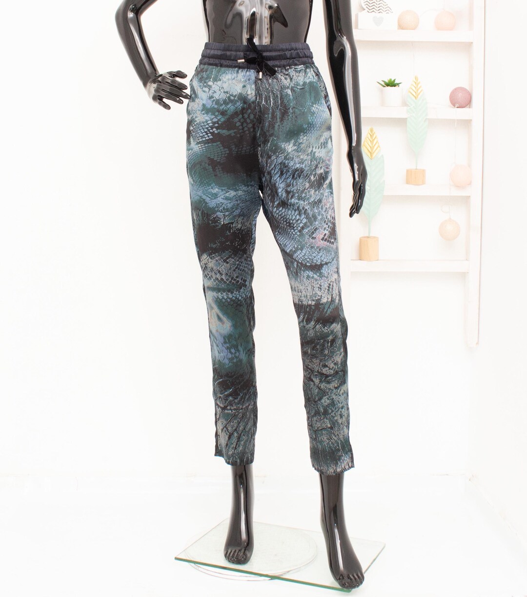 Munthe Silk Trousers Python Snake Skin Blue/grey Tapered Leg Pants High ...