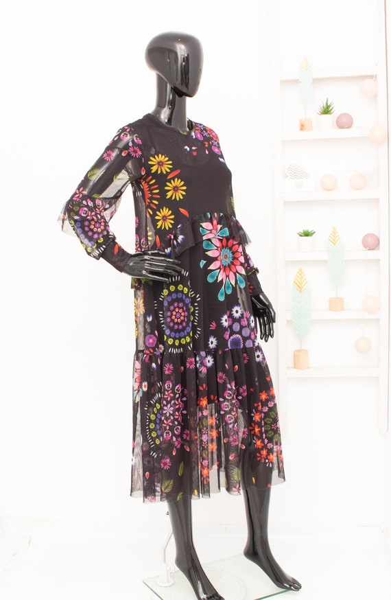 Desigual Midi Dress Mesh Tulle Mandala Floral Pattern… - Gem