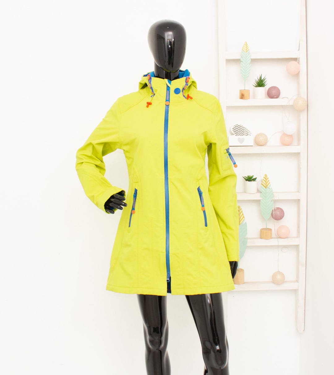 Ilse Jacobsen Rain Coat Lime Softshell Collared Hooded Waterproof Mid ...