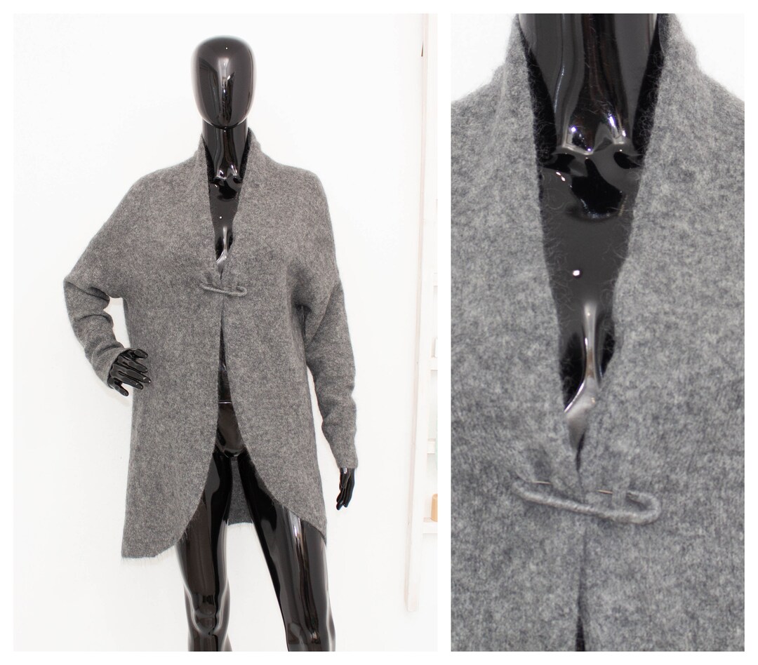 Sarah Pacini Mohair Cardigan Grey Safety Pin Long Open Sweater - Etsy