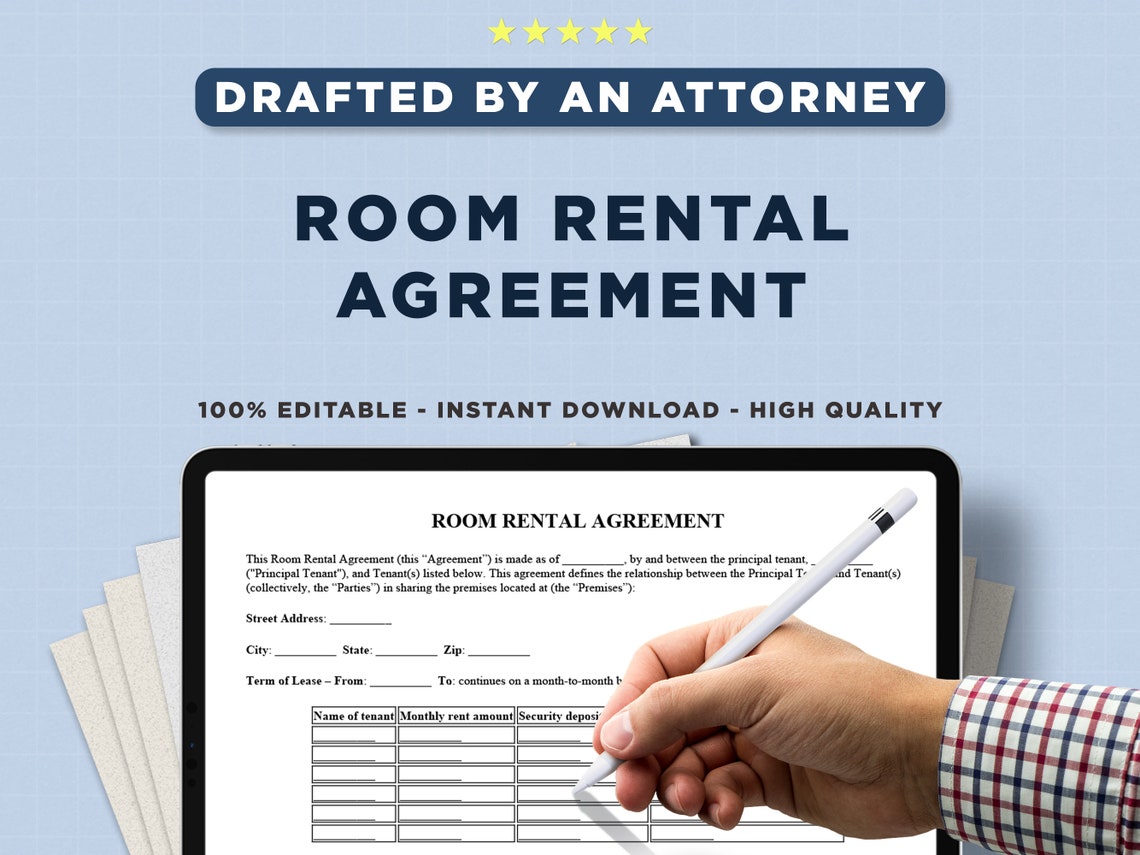 Room Rental Agreement PRINTABLE and EDITABLE Legal Form Tenants ...