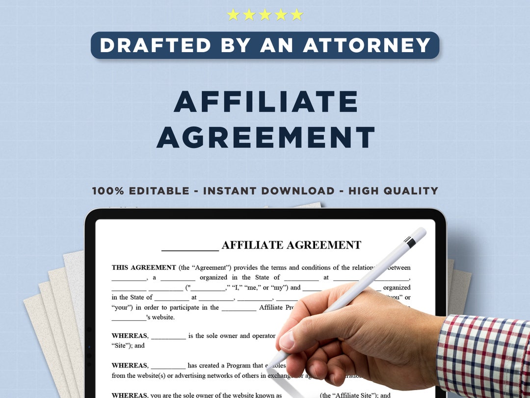 Affiliate Agreement PRINTABLE and EDITABLE Legal Form Document Template ...