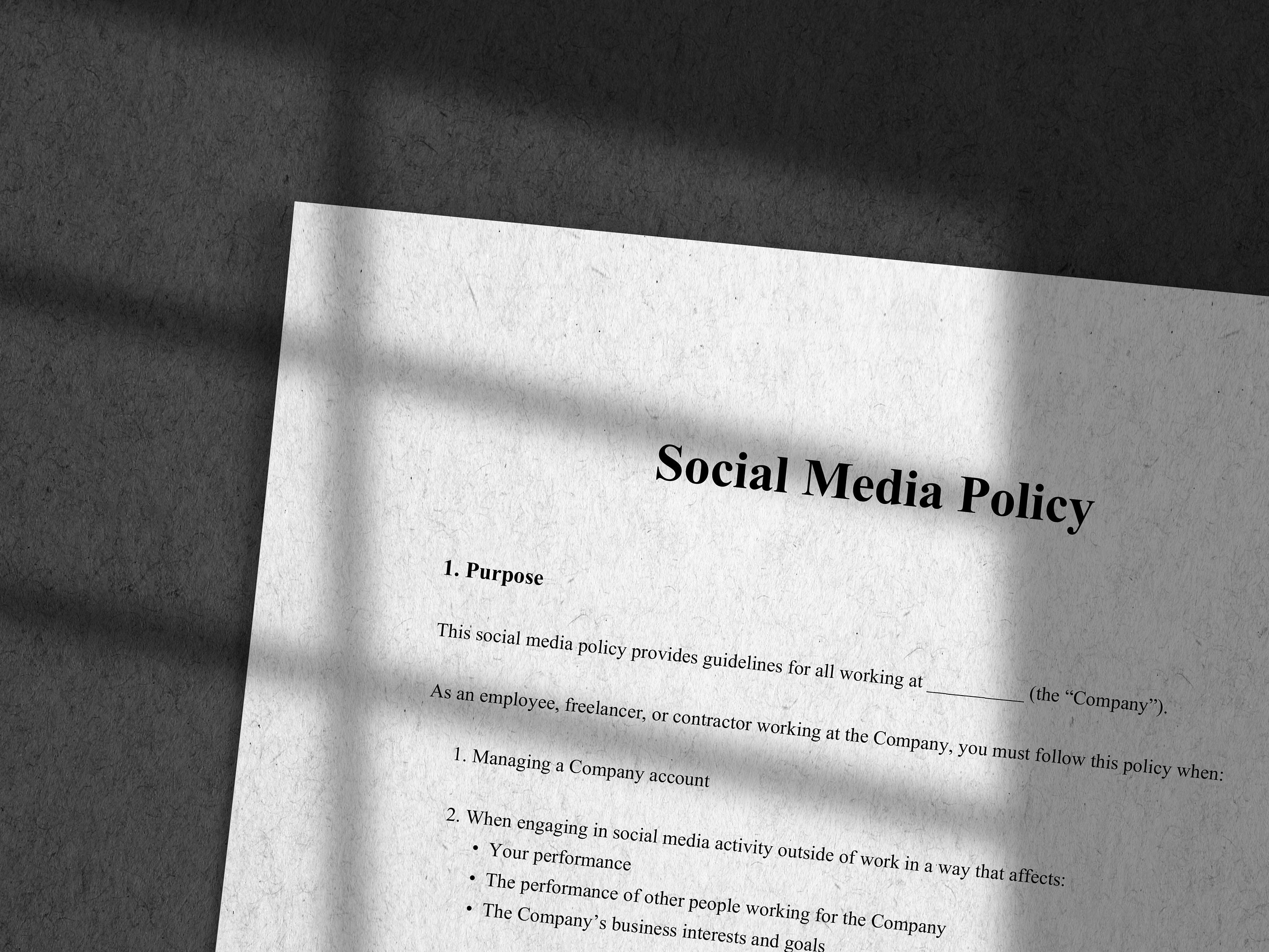 Social Media Policy PRINTABLE and EDITABLE Legal Form Document - Etsy