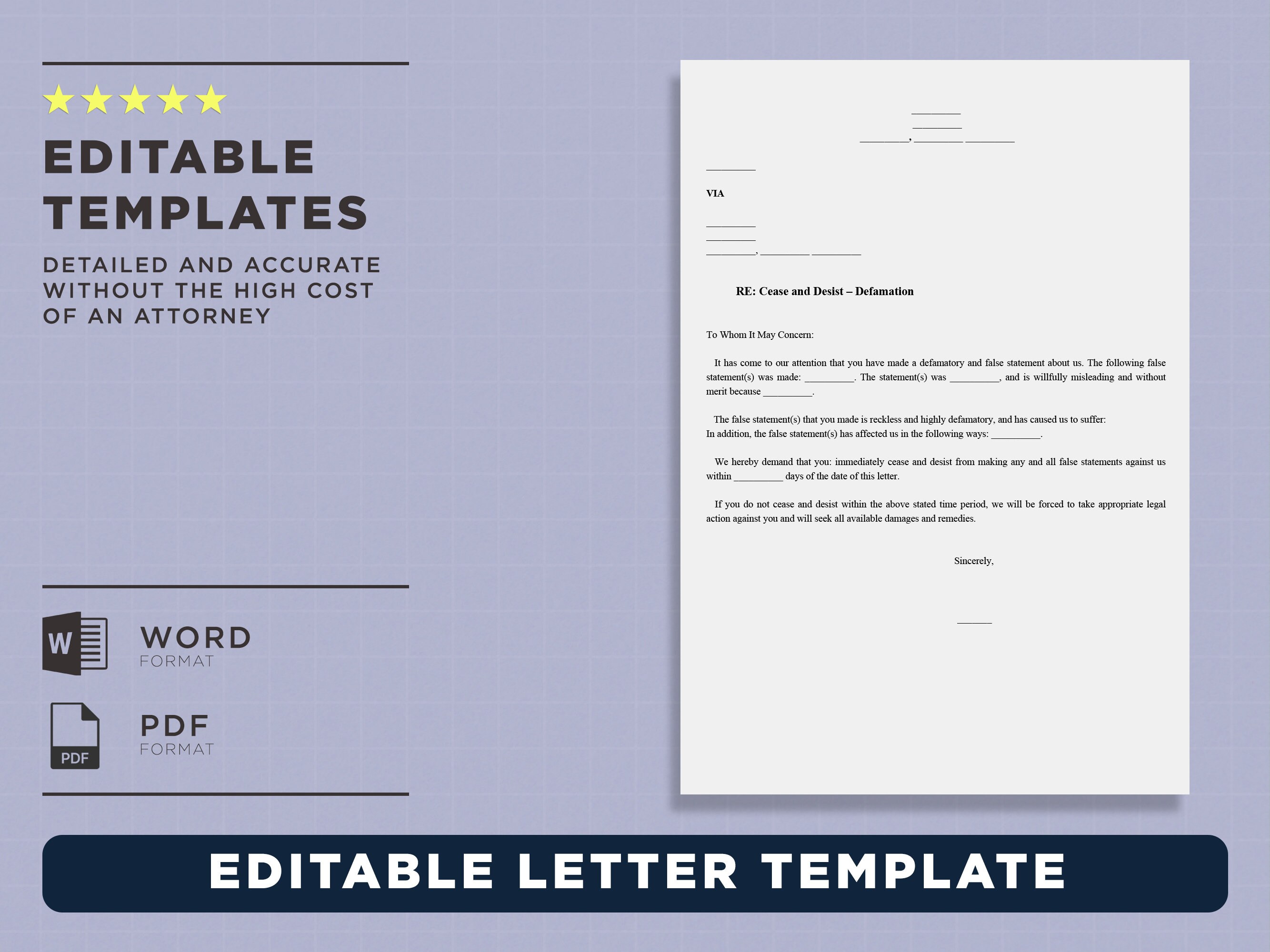 Cease and Desist Letter – Defamation PRINTABLE and EDITABLE Legal ...