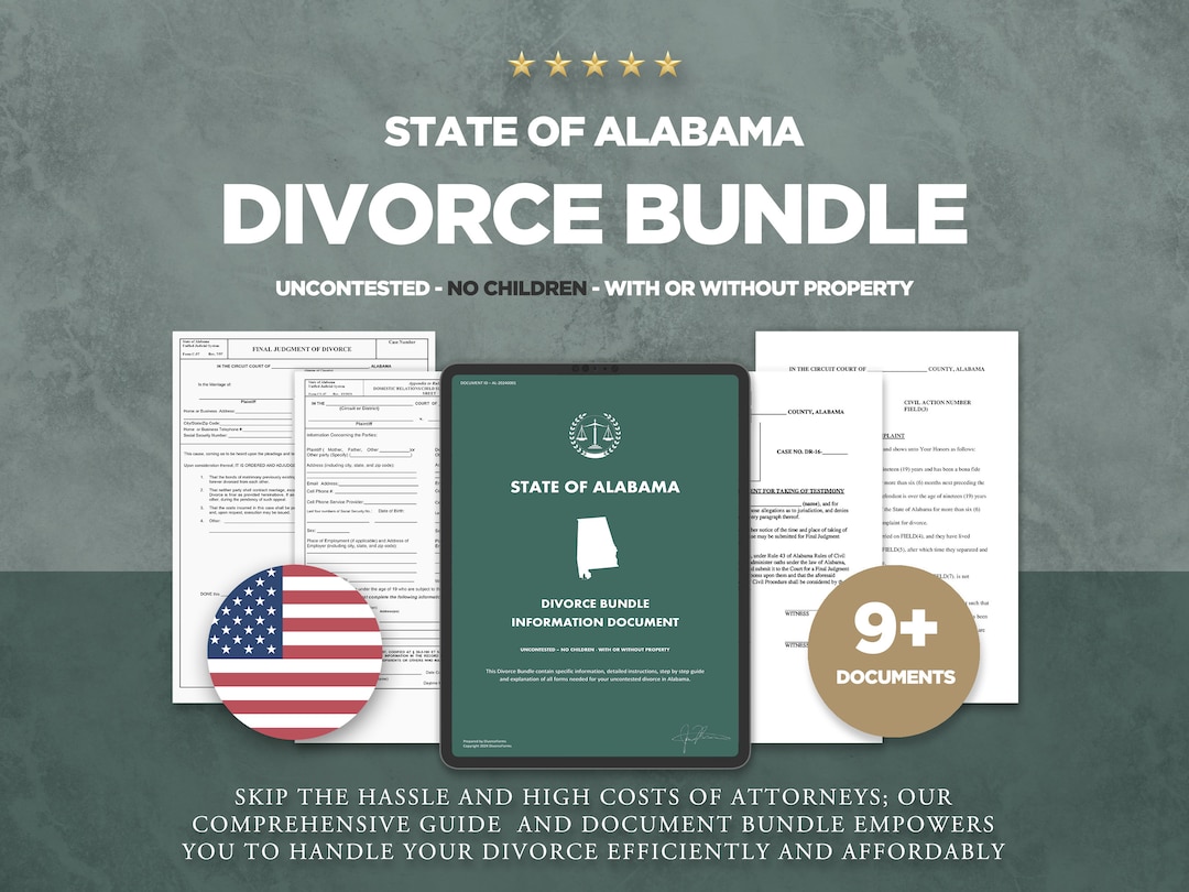 Alabama NO CHILDREN Divorce Bundle: All Necessary Court Documents ...