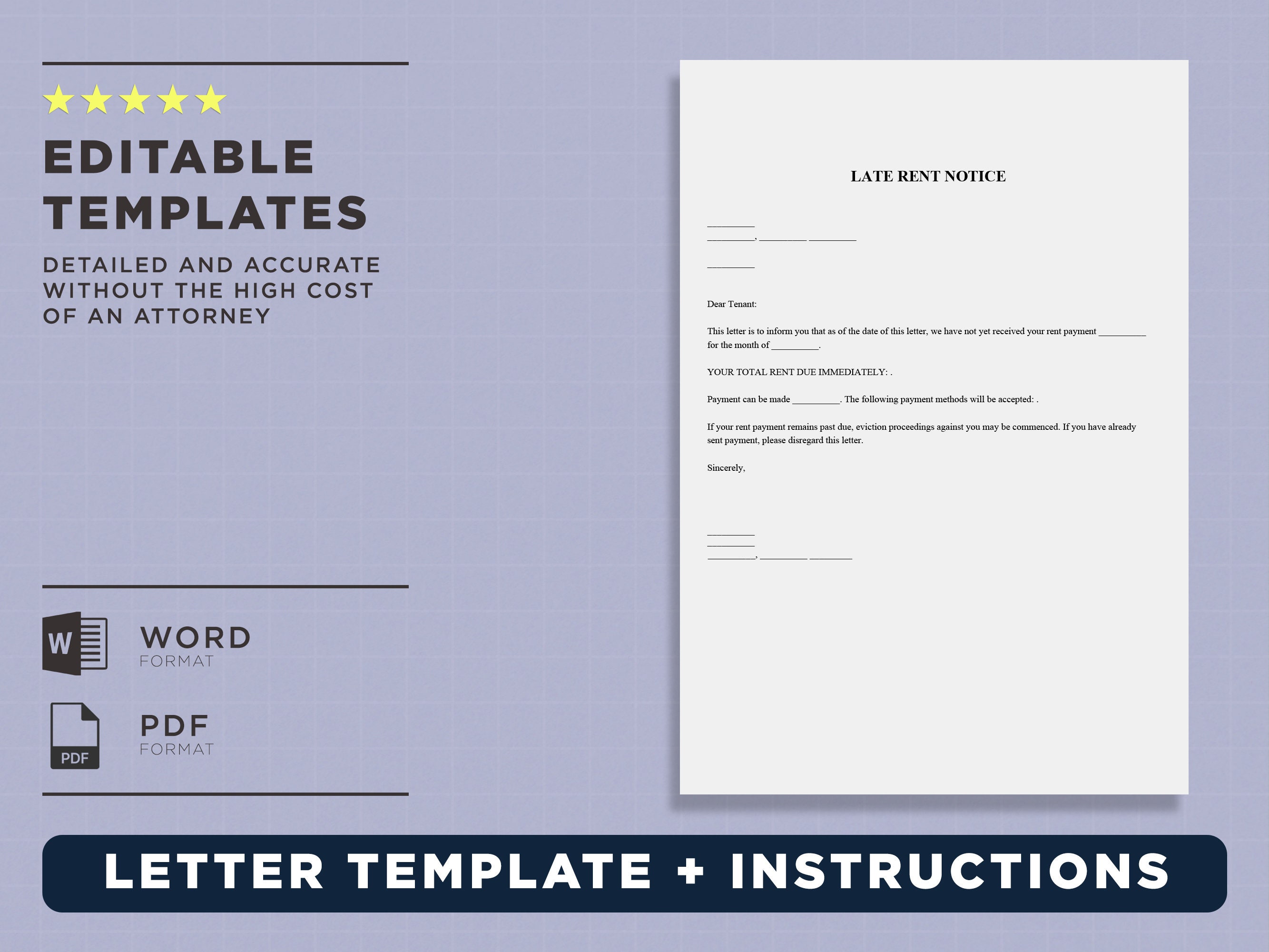 Late Rent Notice Letter PRINTABLE and EDITABLE Legal Letter Form ...