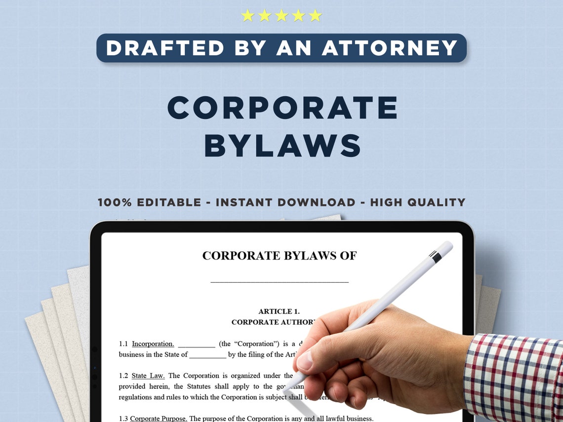 Corporate Bylaws 10 Page PRINTABLE and EDITABLE Legal Form Document ...