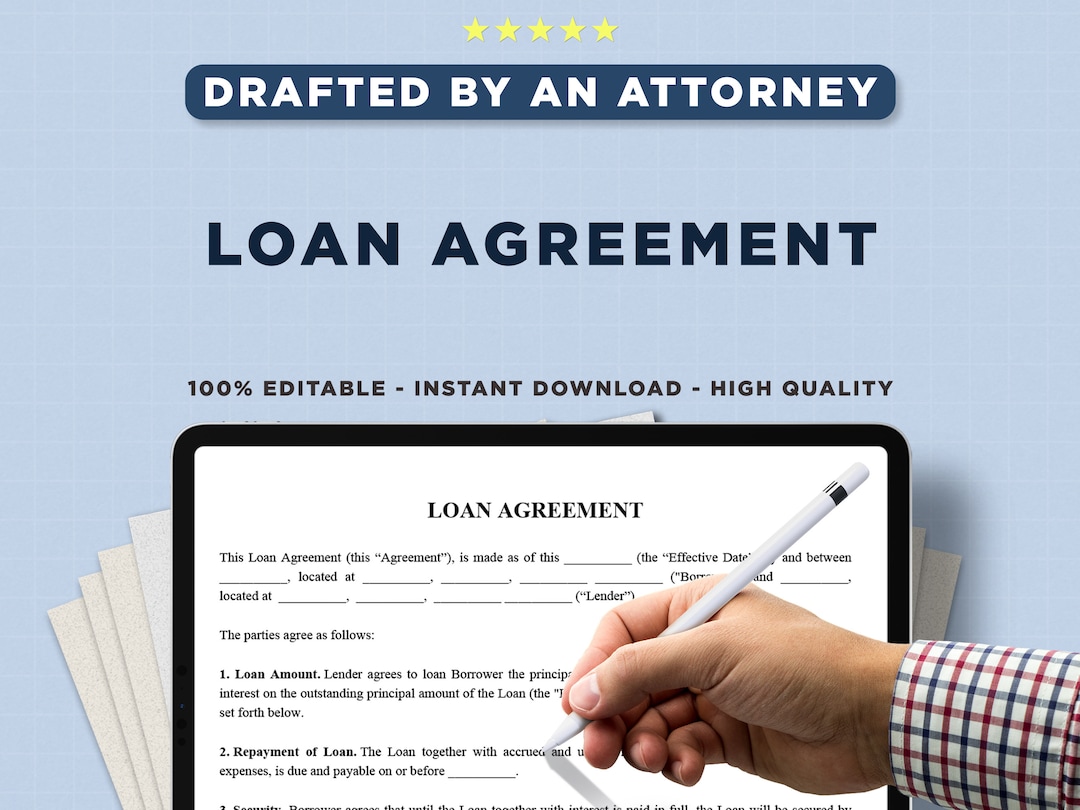 Loan Agreement PRINTABLE and EDITABLE Legal Form Template Standard for ...