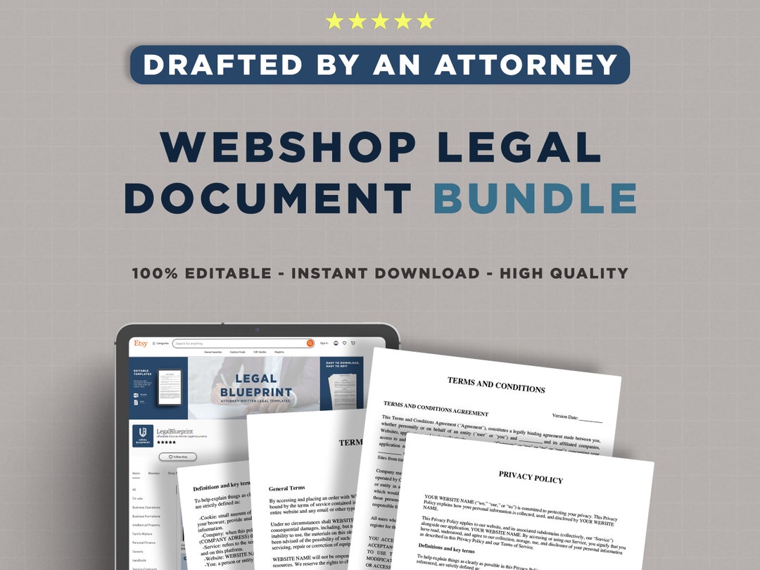 Webshop Legal Documents Bundle PRINTABLE and EDITABLE Legal Forms 6x ...