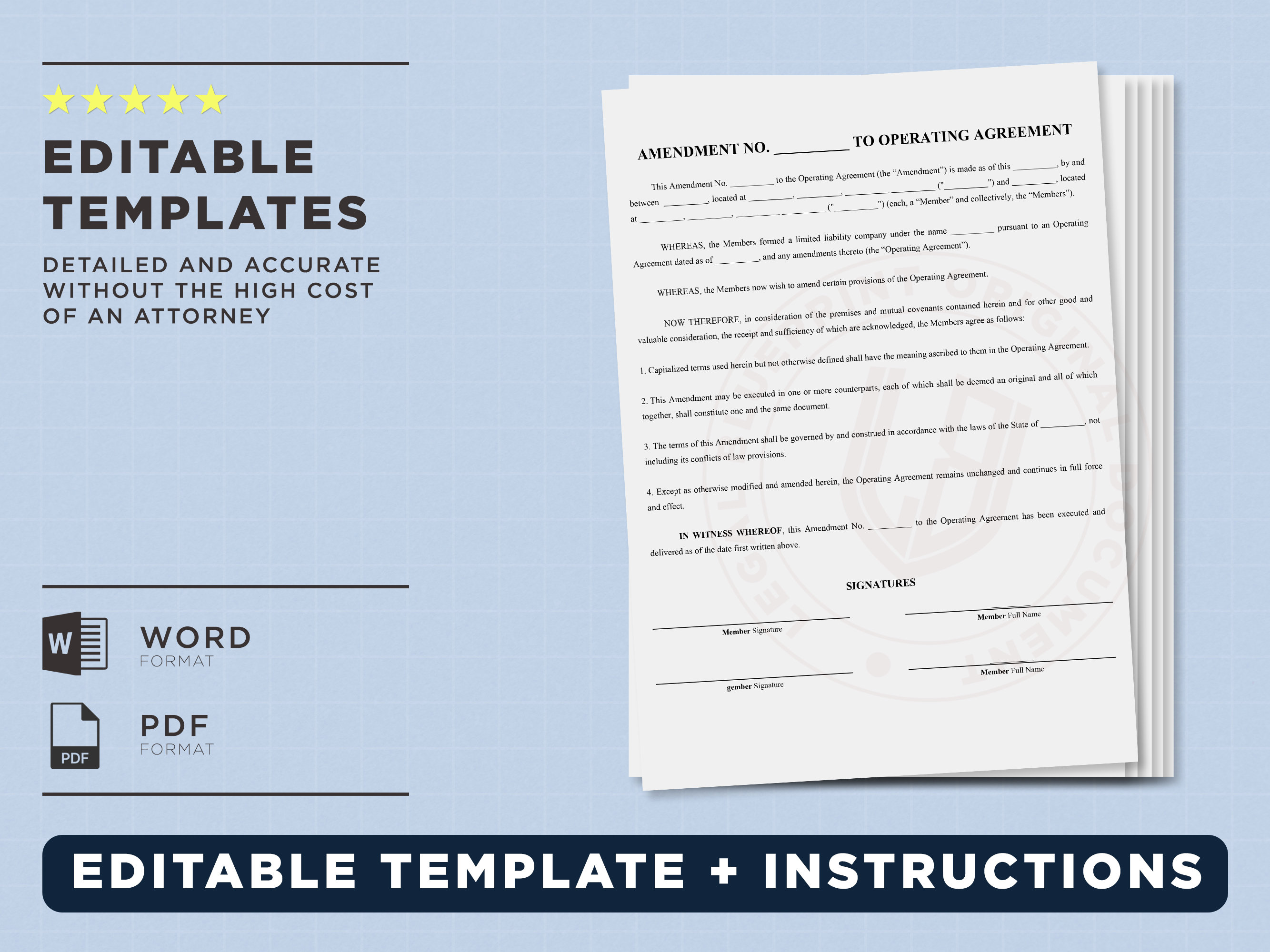 Amendment to Llc Operating Agreement PRINTABLE and EDITABLE Legal Form ...