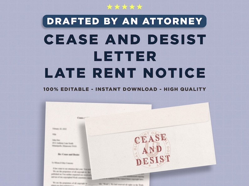 Late Rent Notice Letter PRINTABLE and EDITABLE Legal Letter Form ...
