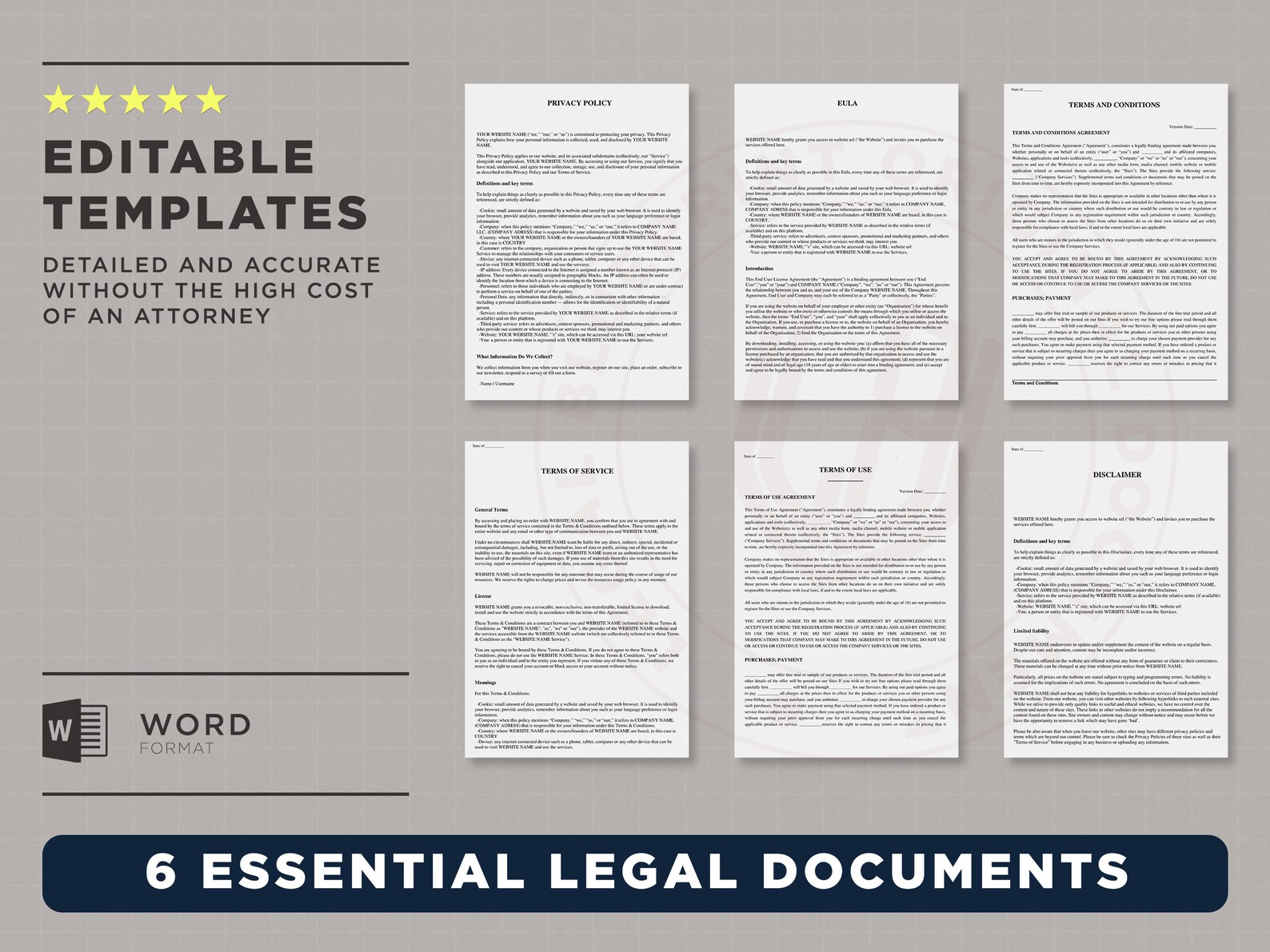 Webshop Legal Documents Bundle PRINTABLE and EDITABLE Legal Forms 6x ...