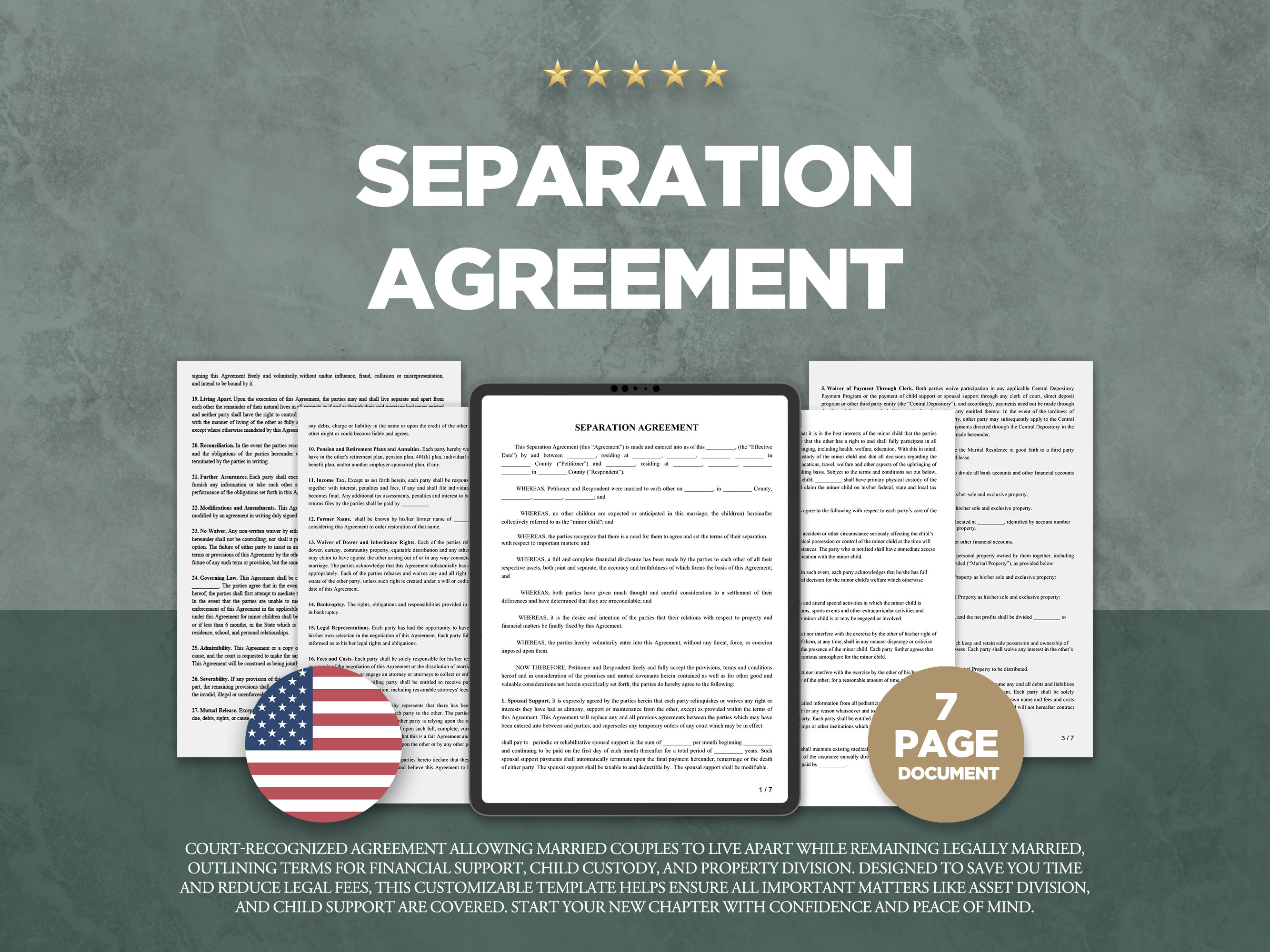 Separation Agreement + Notary Acknowledgement PRINTABLE and EDITABLE ...