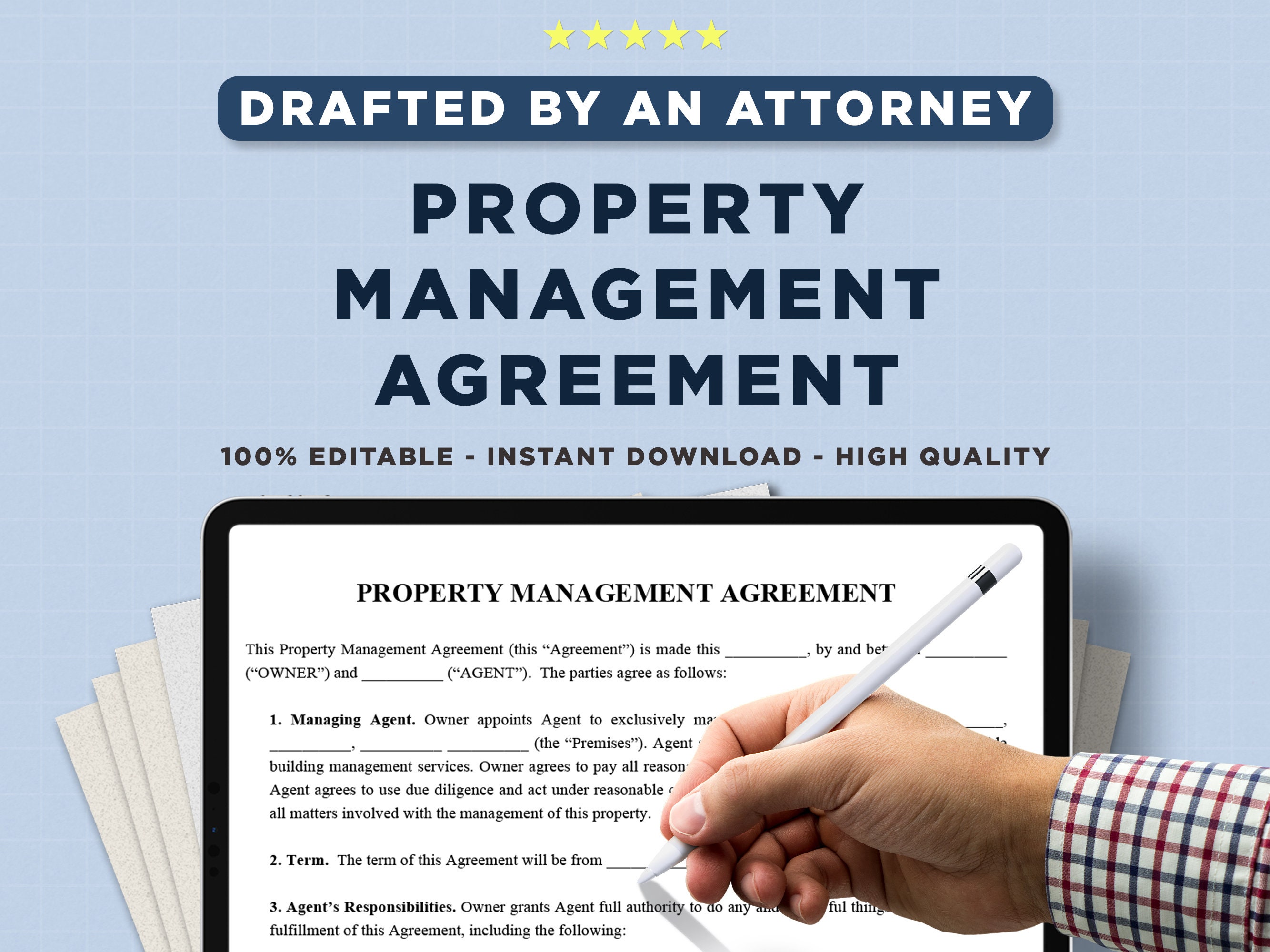 Property Management Agreement PRINTABLE and EDITABLE Legal Form ...