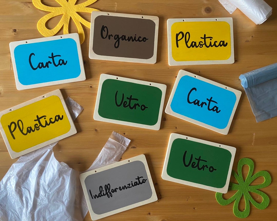 Cartelli in legno per raccolta differenziata/ Targhette per cestini ...