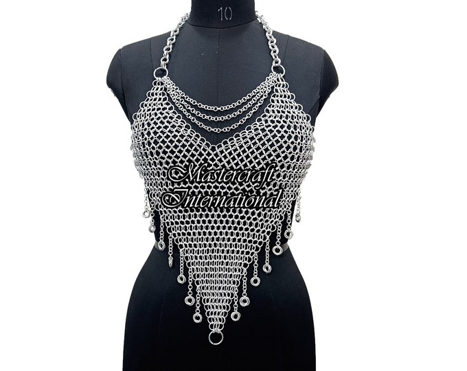 Gold Brass Long Halter Chainmail Harness Warrior Queen Festival Top ...