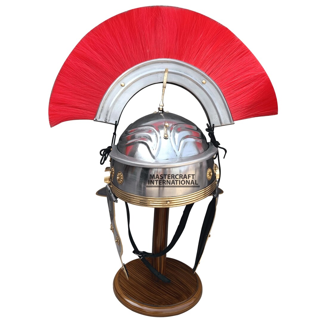 Roman Centurion Helmet With Red Crest & Plume 18G Mild Steel Medieval ...