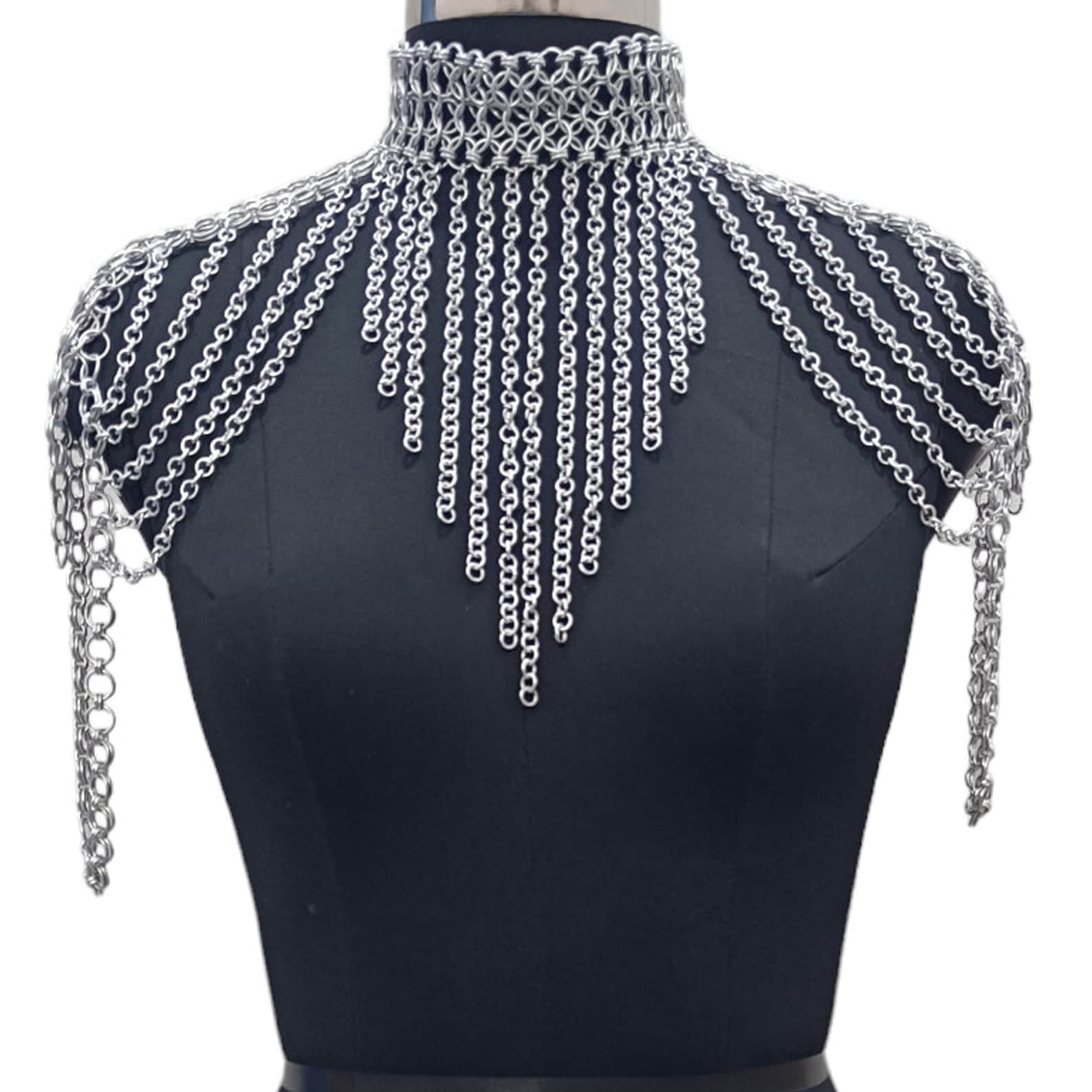 Handmade Aluminum Chainmail Collar Fringed Shoulder Jewelry and Layered ...