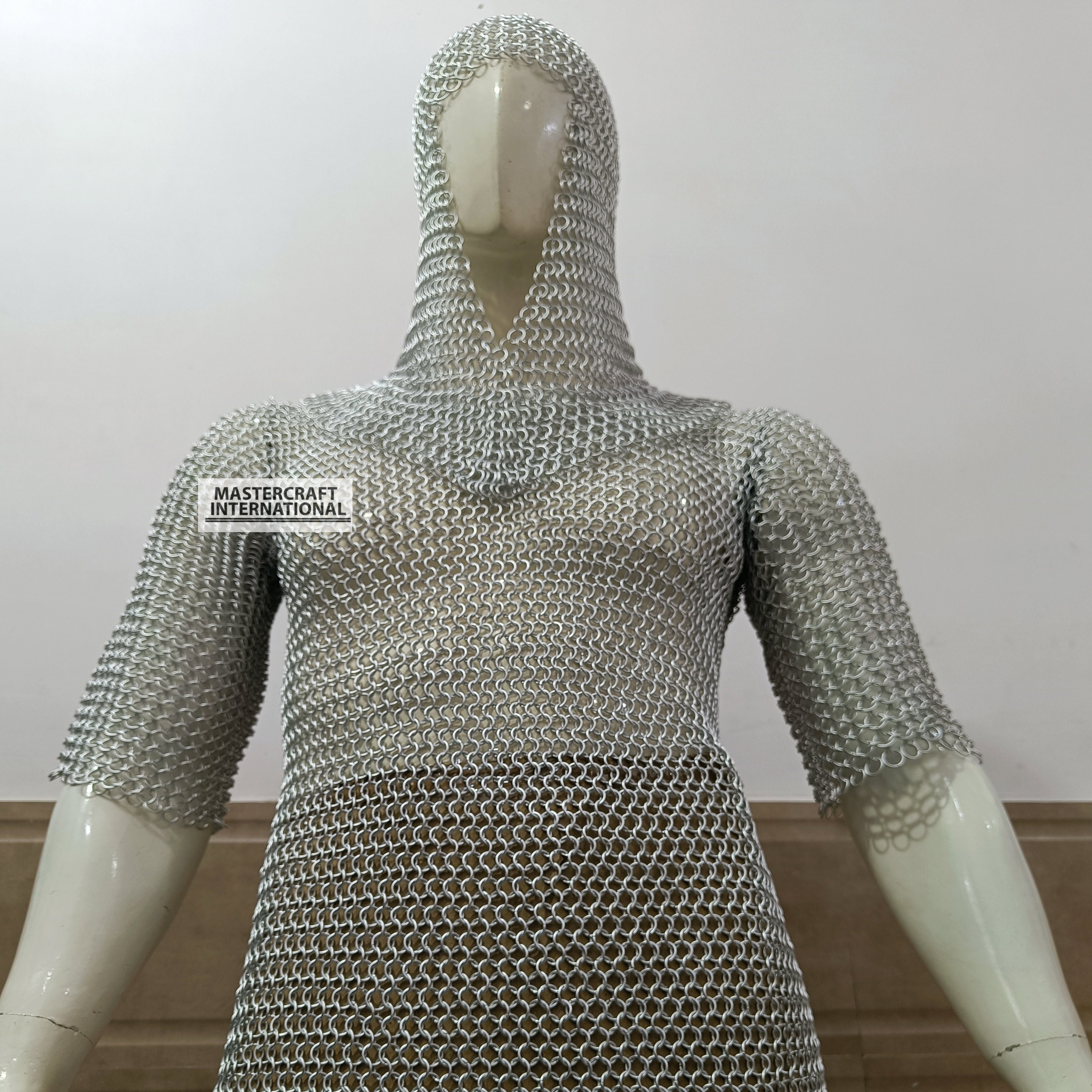 Medieval Chainmail Shirt With Coif Half Sleeves Aluminum Butted Ring Handmade Cosplay Costume ...