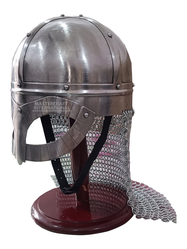 Viking Helmet With Chainmail Mild Steel Medieval Knight Crusader Armor ...
