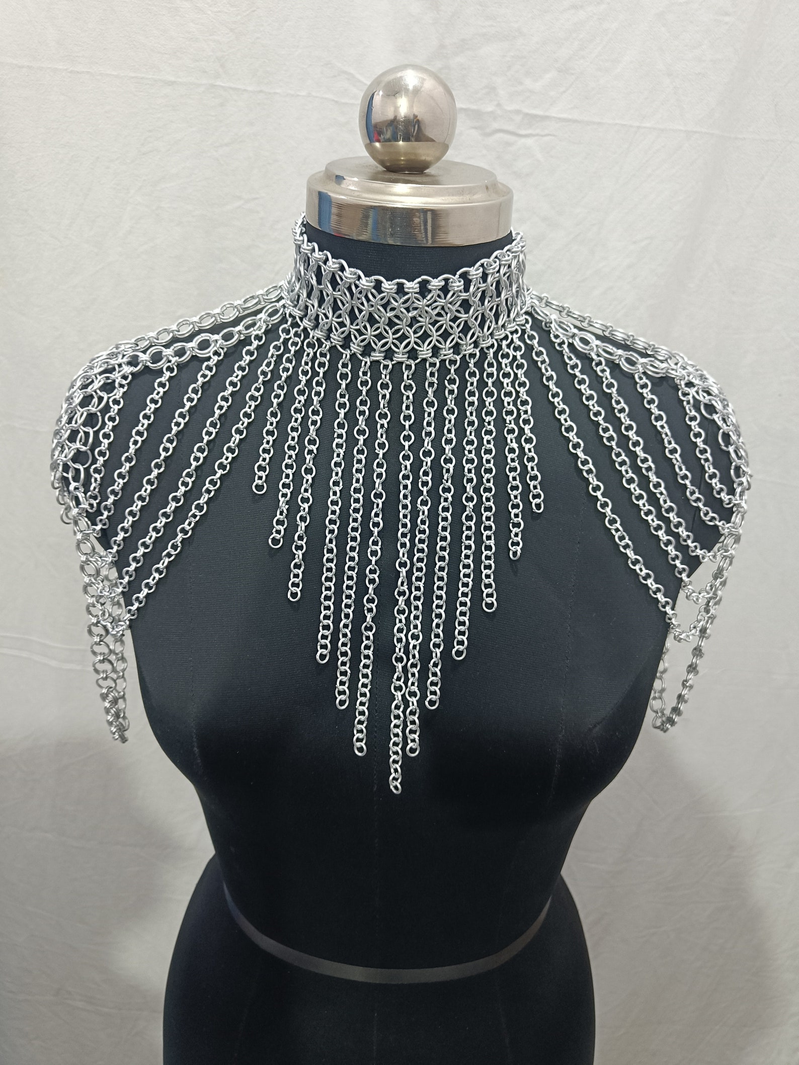 Handmade Aluminum Chainmail Collar Fringed Shoulder Jewelry and Layered ...