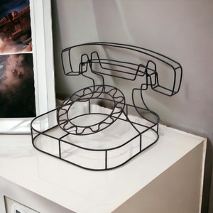 Black Retro Wire Telephone Sculpture Art Transparent Phone Desk Console ...
