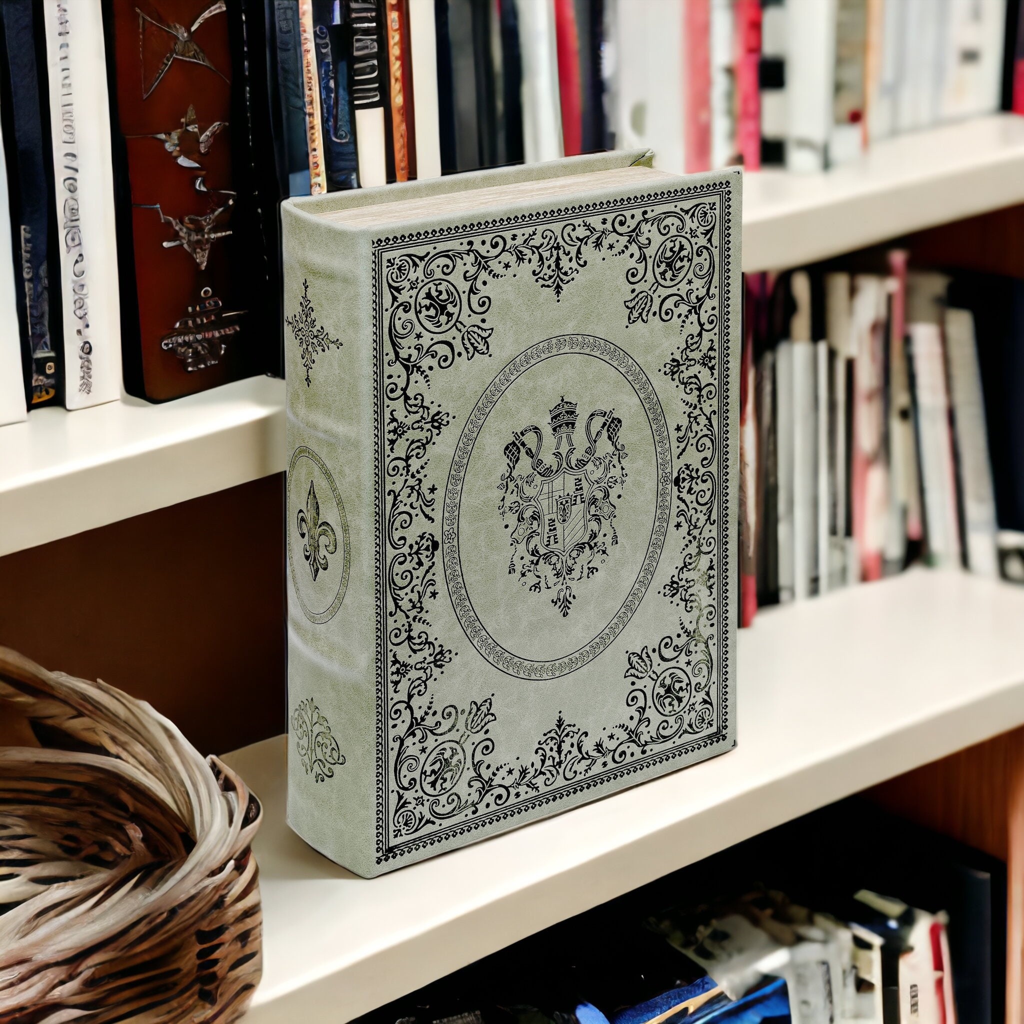 False Book Box Vintage Verdigris Crest Storage Book Jewellery - Etsy UK