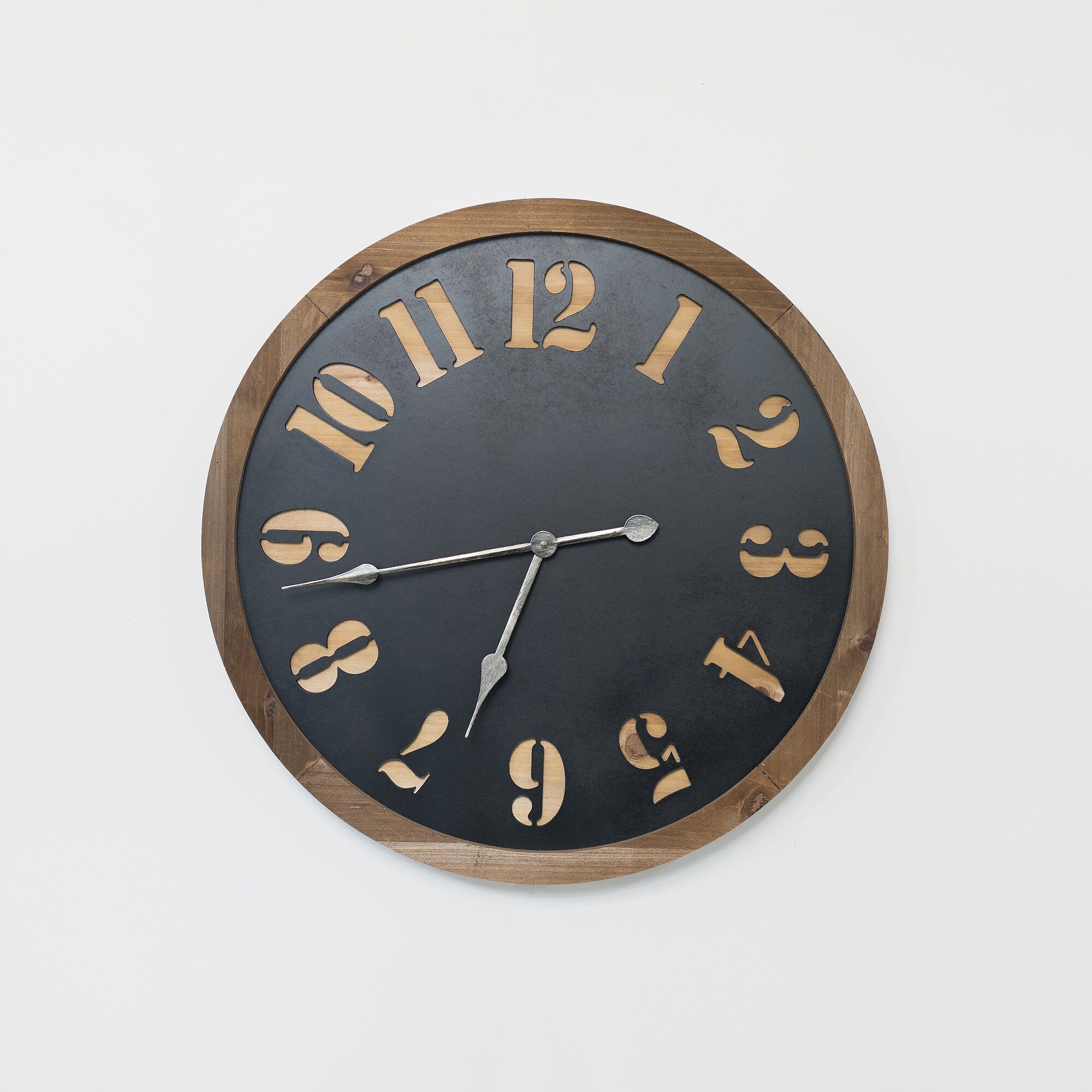 Round Wooden Rustic Black Face With Cut Out Detail Wall Clock - Etsy