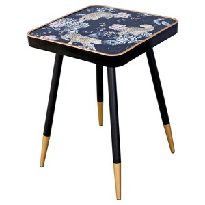 Leopard Design Glass Top Square Side Table With Black Metal Legs Sofa ...