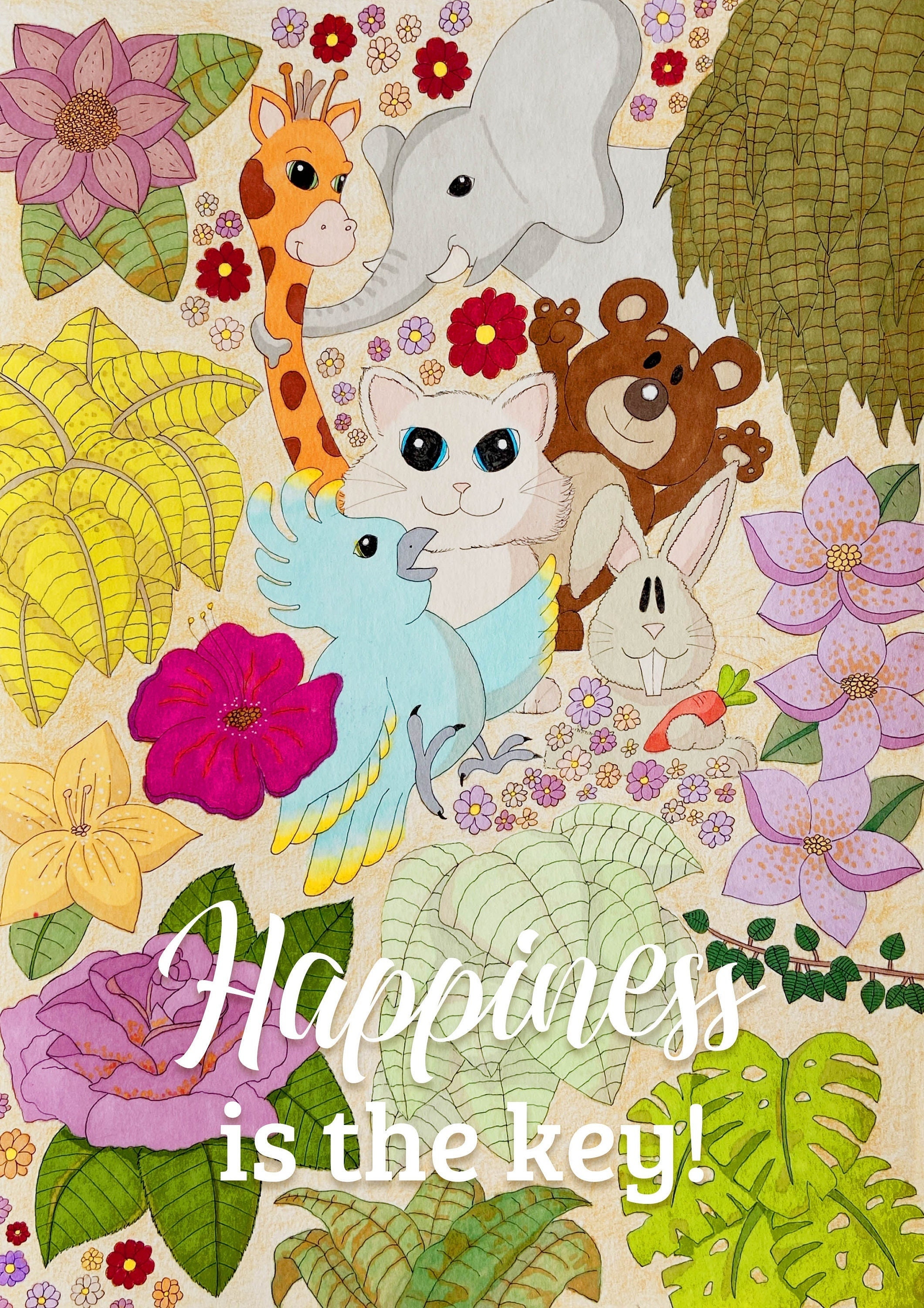 Poster Illustration Cute Animals Happiness Affiche - Etsy