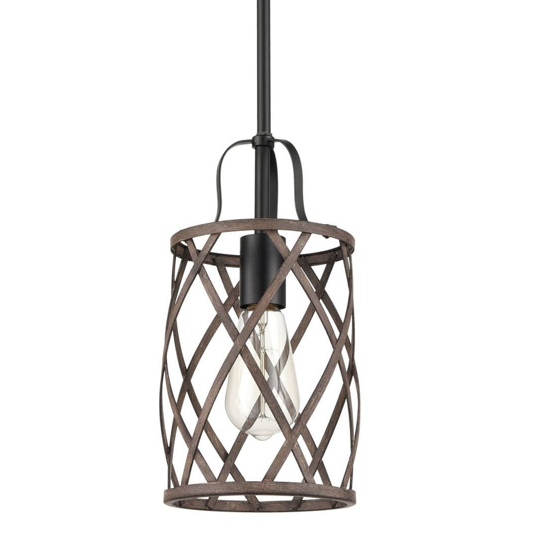 Levanzo Farmhouse Metal Drum Rod-hung Pendant Light Wood-grain Finish 1 ...