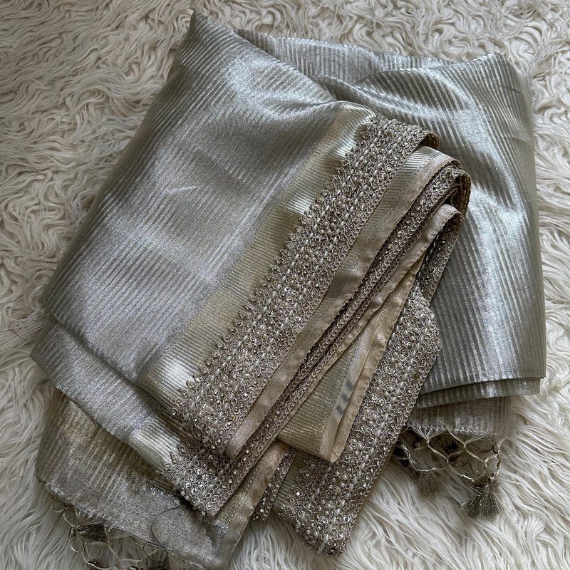 Silver Tissue Saree - Etsy