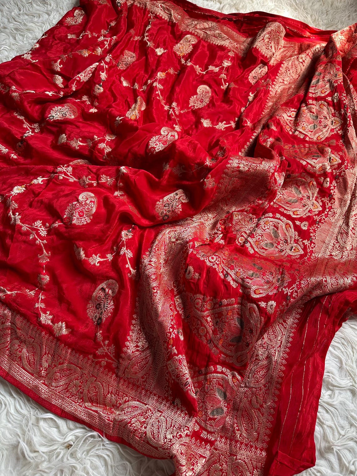 Red Mashru Meena BANARASI Saree Silk Handmade Designer for Women ...