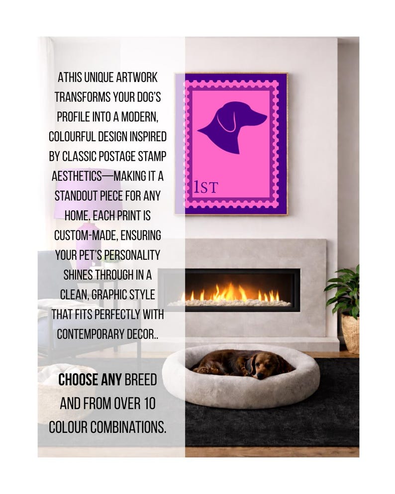 Personalised Dog Pop Art Print, Stamp Style Silhouette Pet Portrait ...