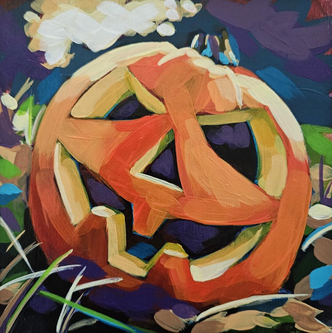 Halloween Pumpkin Art Print, Jack O Lantern Painting, Original Artwork ...