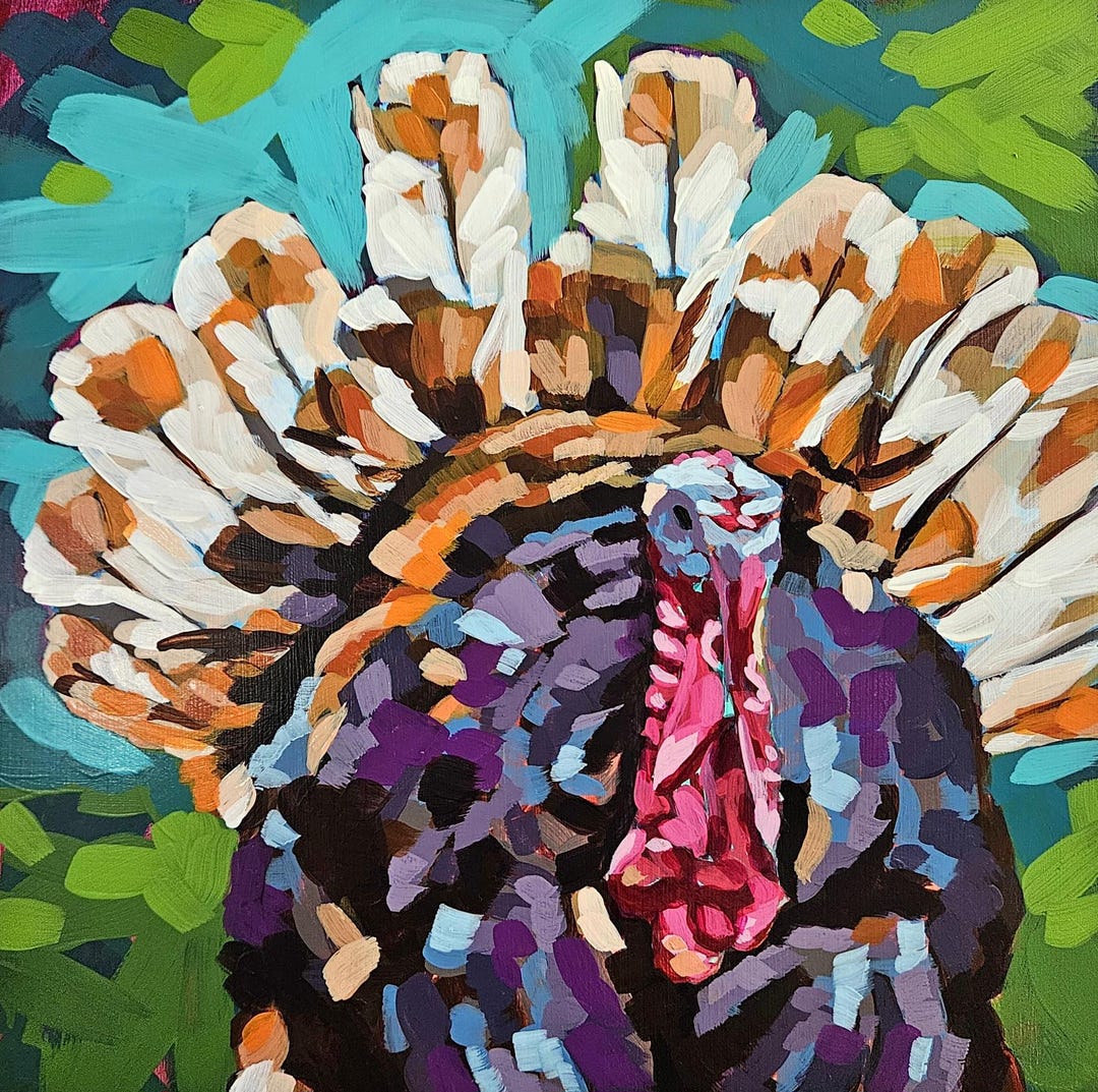 Turkey Art Print, Autumn Painting, Thanksgiving Wall Art, Original Art ...