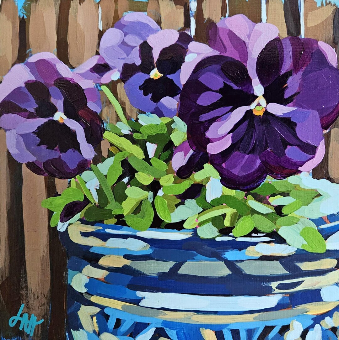 Pansies Art Print, Pansy Painting, Original Art, Purple Floral Wall ...